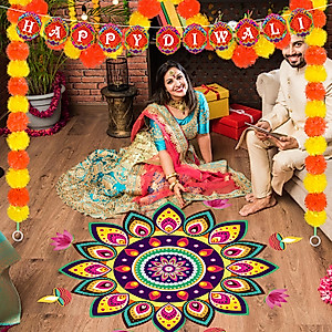 MOVINPE Diwali Decorations Set for Home, Rangoli Stickers For Floor Entrance Wall Porch Marigold Garland Happy Diwali Banner Indian Diwali Diyas Rangoli Decoration