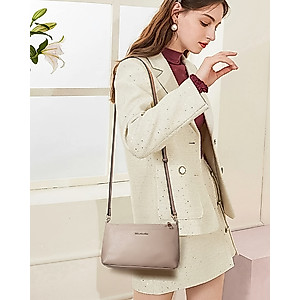 AMELIE GALANTI Small Medium Size Crossbody Bag purse for Women,leather Shoulder handbag with Adjustable Strap (beige)