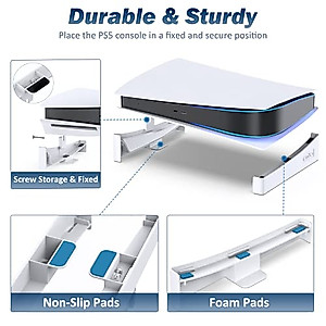 OIVO PS5 Horizontal Stand, PS5 Accessories Base Stand Compatible with Playstation 5 Console Disc & Digital Editions, Upgraded PS5 Desk Stand with Screw Fixing (White)