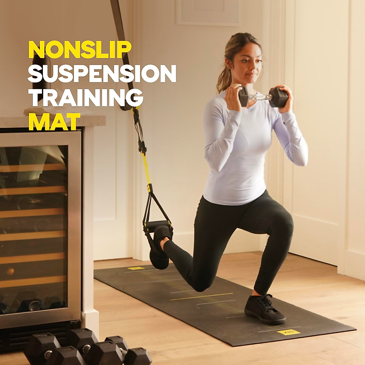 TRX Training Suspension-Training Mat, Nonslip Workout Mat, Gym Mat for Home Gym, Thick Exercise Mat for Training, Black, 72" x 24"