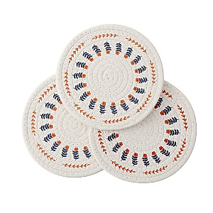 Lifaith Kitchen Pot Holders Set Trivets 3pcs Set,100% Pure Cotton Thread Weave Hot Pot Holders, Stylish Coasters, Hot Pads, Hot Mats, Spoon Rest for Cooking and Baking by Diameter 7 Inche, Flower