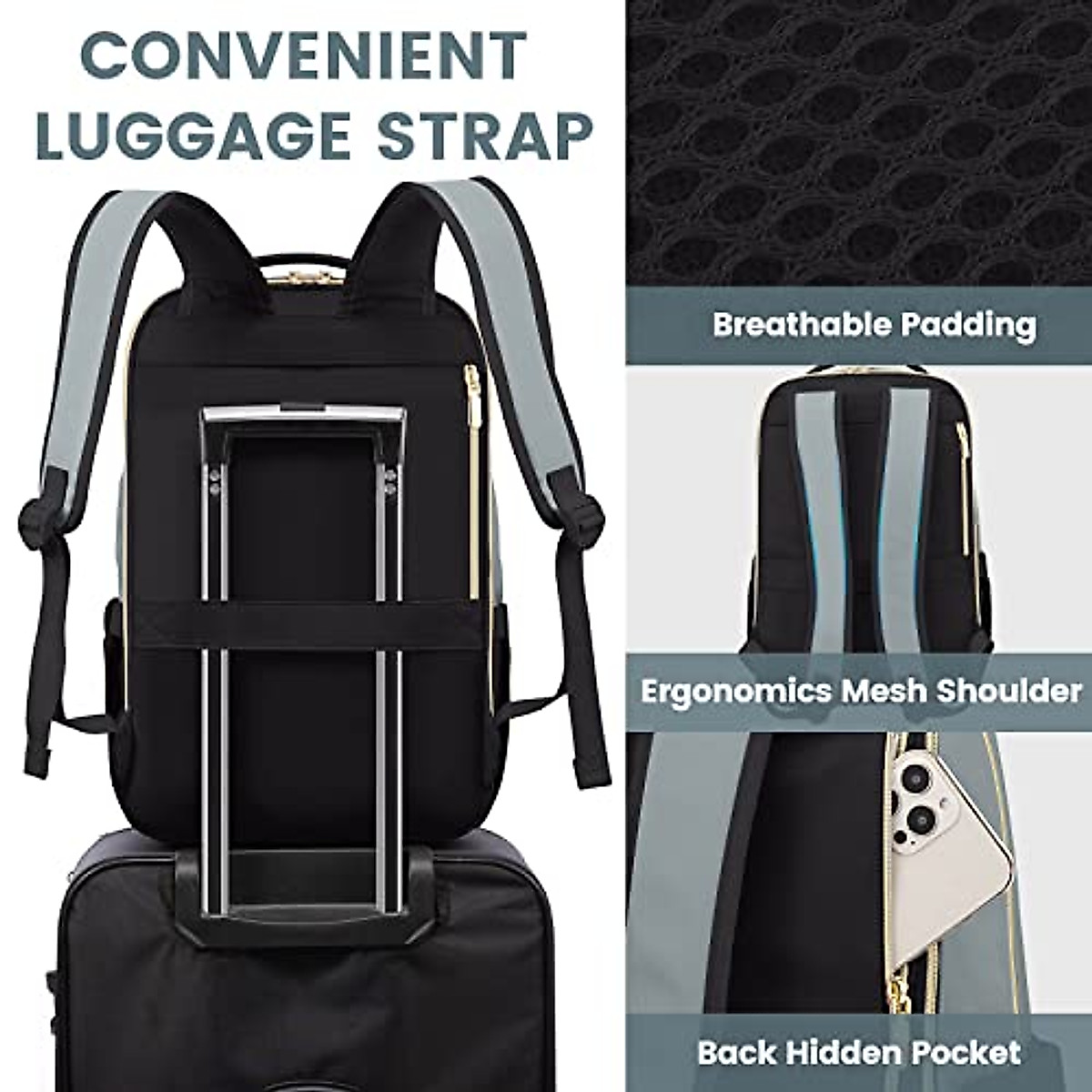 LOVEVOOK Laptop Backpack for Women, Travel Backpack Light Weight, Large Capacity Computer Backpack Purse for Work, Casual Daypack with USB Charging Hole(Black-Grey-1,15.6 Inch)