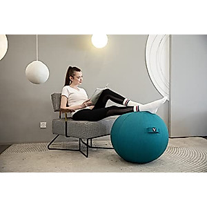 Sitting Ball Chair for Office and Home, Pilates Exercise Yoga Ball with Cover for Balance, Stability and Fitness, Ergonomic Posture Exercise Ball Seat with Handle and Pump (Ocean Blue, 24 in)