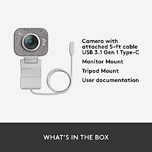 Logitech StreamCam, Live Streaming Webcam, Full 1080p HD 60fps Vertical Video, Smart auto Focus and Exposure, Dual Camera-Mount Versatility, with USB-C, for YouTube, Gaming Twitch, PC/Mac - White