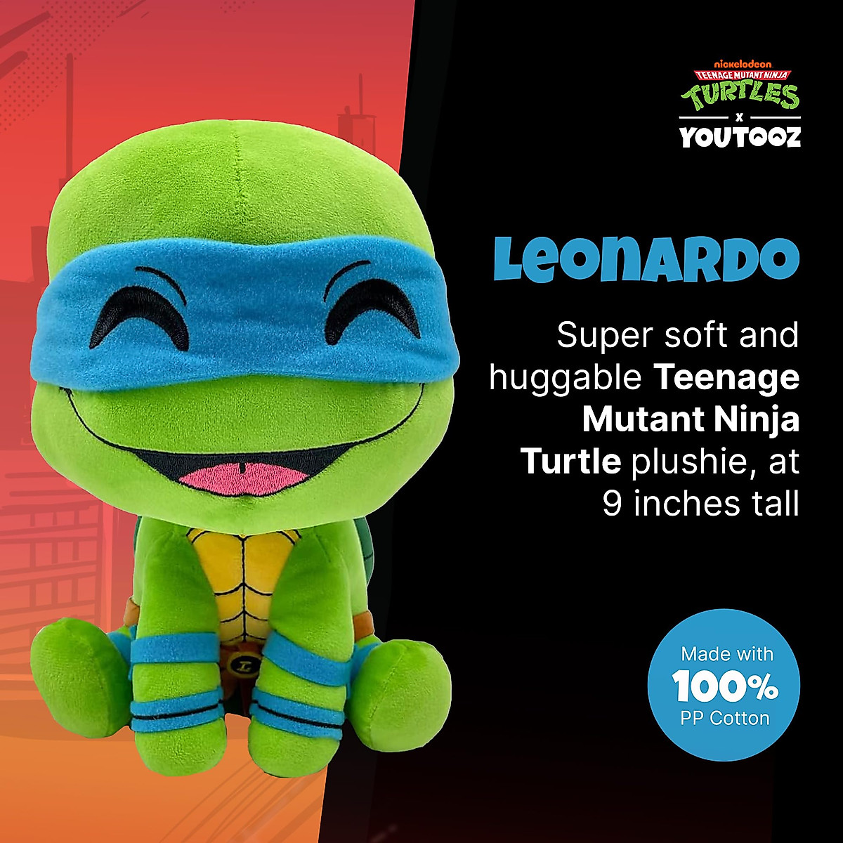 You Tooz Leonardo Plush Toy, 9 Inch Teenage Mutant Ninja Turtles Plushie, Blue Uniform, Soft Stuffed Toy for Ages 15 and Up