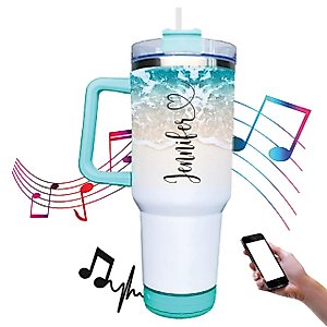 40oz Tumbler with Handle | Personalized Gifts | Personalized Tumblers | Music Speaker Tumbler | Bluetooth Speaker | Travel Essentials | Bridesmaid Gifts | Beach Essentials