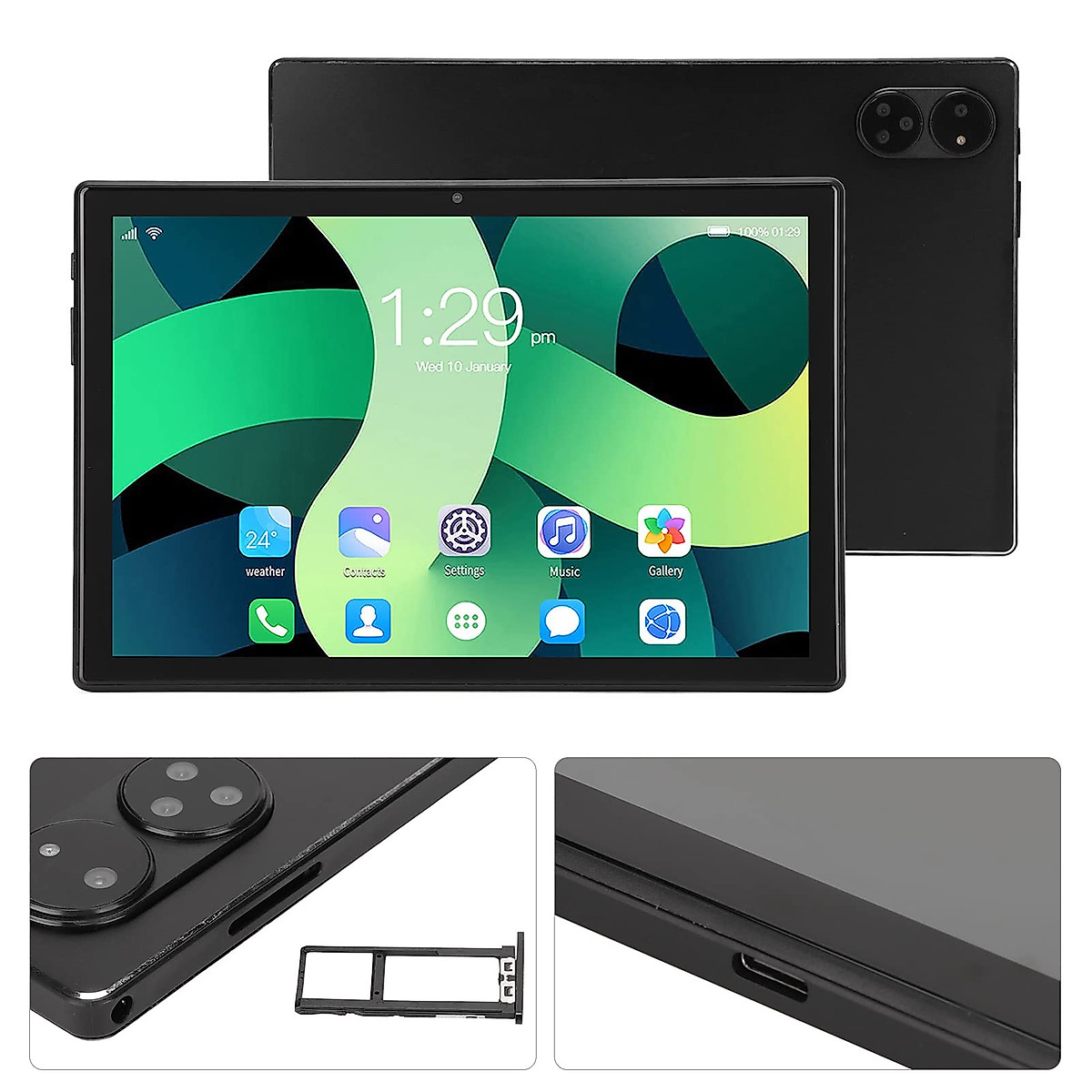 10.1 Inch Tablet, 4G Calling Tablet 100-240V Dual Card Slots 8000mAh Octa Core 6GB RAM 128GB ROM 1960x1080 IPS Support 4G Call 12.0 (US Plug)