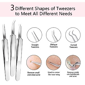 Xesscare Pimple Popper Tool Kit 7 Pcs Blackhead Remover Tool Comedones Tweezers Acne Extractor Blemish Whitehead Removal Tool for Facial, Nose and Forehead (Silver)
