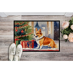 Caroline's Treasures DAC2638JMAT Corgi Cozy Christmas Doormat Front Door Mat Indoor Outdoor Rugs for Entryway, Non Slip Washable Low Pile, 24H X 36W