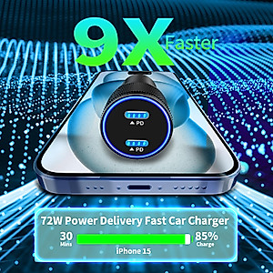 【MFi Certified】iPhone 15 Fast Car Charger, Linocell 72W Dual PD Car Power Cigarette Lighter USB-C Fast Car Charge Adapter+2Pack Type-C Braided Cable for iPhone 15/15 Pro/iPad Pro/Galaxy S24/S23/Pixel