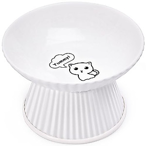 6.5" Extra Wide Ceramic Elevated Cat Bowl, Whisker Friendly Raised Cat Food Bowl for Food and Water, Anti-Vomiting High Cat Dish for Indoor Cats with Non-Slip Ring, Dishwasher Safe & Microwaveable