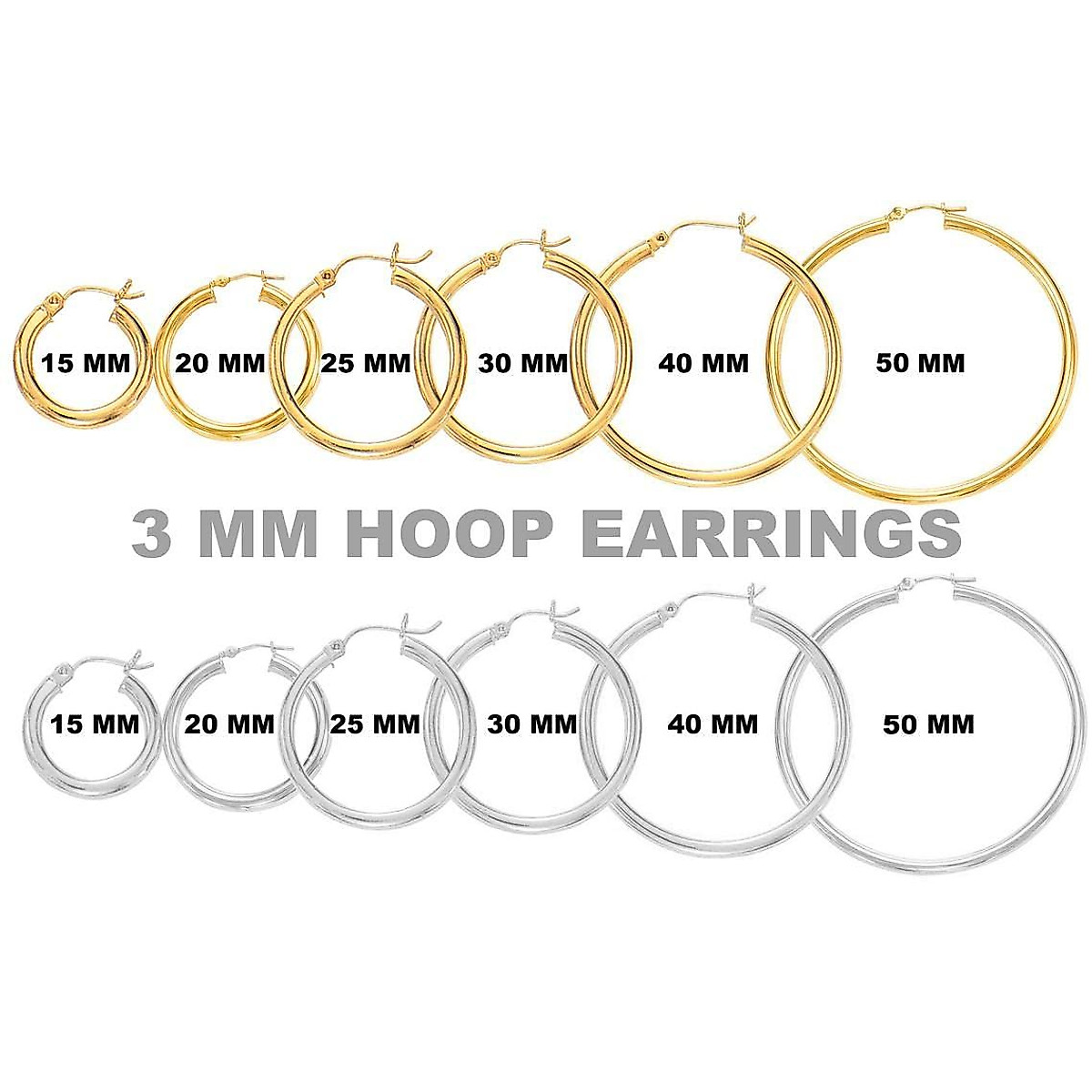 14k REAL Yellow Gold 40MMx3.00MM Thickness Classic Polished Round Tube Hoop Earrings with Snap Post Closure For Women