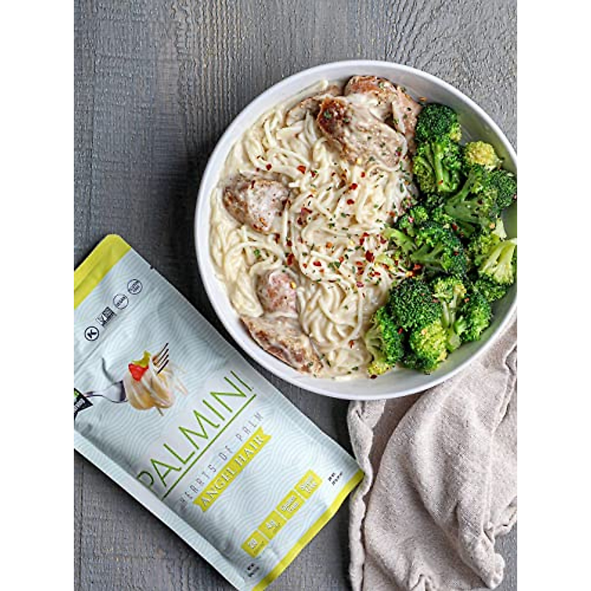 Palmini Angel Hair Pasta | Low-Carb, Low-Calorie Hearts of Palm Pasta | Keto, Gluten Free, Vegan, Non-GMO | As seen on Shark Tank | (12 Ounce Pouch-Pack of 6)