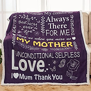 BESTSWEETIE Birthday Gifts for Mom Blanket - I Love You Mom Blanket - Warm Gifts for Mom Christmas Mom Gifts from Daughter Son Super Soft Throw Blanket Cozy Blanket 50" x 60" (Purple)