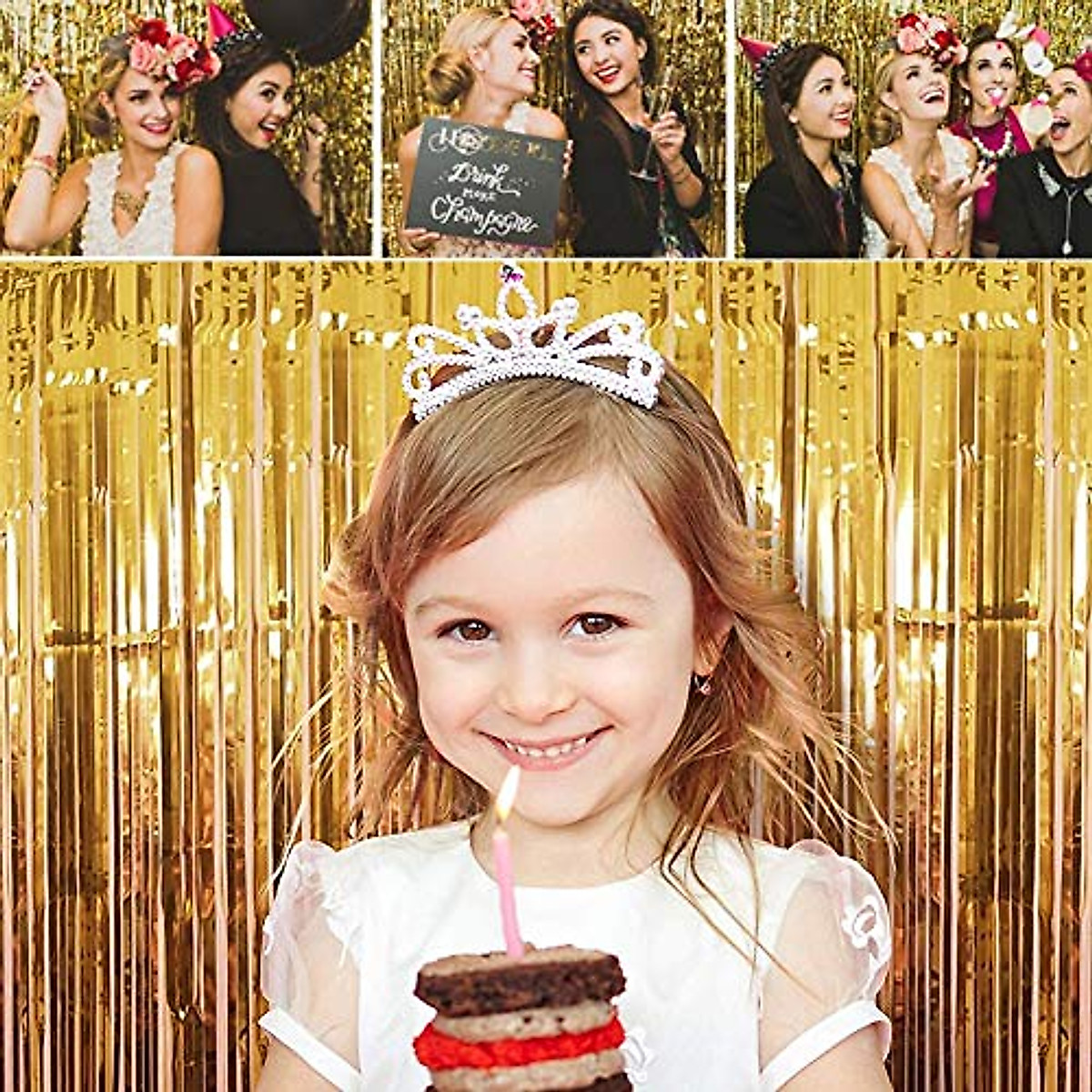 Twinkle Star 2 Pack Photo Booth Backdrop Metallic Tinsel Foil Fringe Curtains Environmental Background for Birthday Wedding Party Christmas Decorations (Gold)