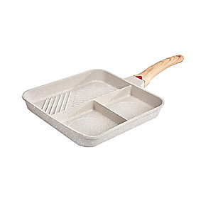 Unoschrim Nonstick Divided Grill Pan, 3-in-1 Egg Pan, Aluminium Square Big Grill Skillet with Bakelite Handle, Versatile Breakfast Grill Pan for Cooking Egg, Steak and Bacon, Induction Compatible