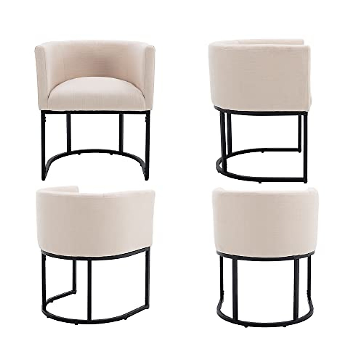 VESCASA Linen Upholstered Dining Chairs with Barrel Back, Mid Century Modern Padded Restaurant Chairs with Black Metal Frame for Kitchen, Dining Room, Set of 6, Cream