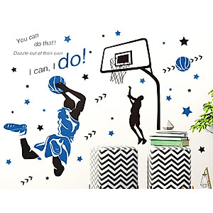 Amaonm Creative 3D Basketball Player Dunk Basketball Star Wall Decals Removeable Walls Art Decor DIY Wall Sticker Home Decorations Decal Nursery Sticker for Boys Room Living Room Bedroom (Blue)