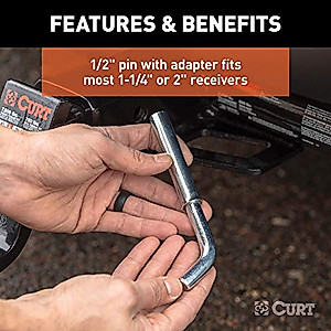 CURT 21561 Swivel Trailer Hitch Pin, 1/2-Inch Diameter with 5/8-Inch Adapter, Fits 1-1/4 or 2-Inch Receiver, Clear ZINC