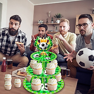 2 PCS Soccer Cupcake Stands - Soccer Party Decoration 3 Tier Desert Cup Cake Holder Stand Display for Soccer World Cup Kids Birthday Soccer Party Sport Party Supplies