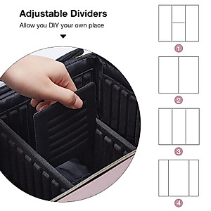 LIGHT FLIGHT Large Makeup Case, Travel Makeup Bag Cosmetic Case Organizer Portable Storage Bag with Adjustable Dividers for Cosmetics Makeup Brushes Toiletry Digital Accessories (Medium, Pink)