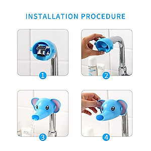 1Pcs Cartoon Faucet Extender Sink Handle Extender for Toddler, Baby, Children Safe and Fun Hand-Washing Solution (Blue Elephant)