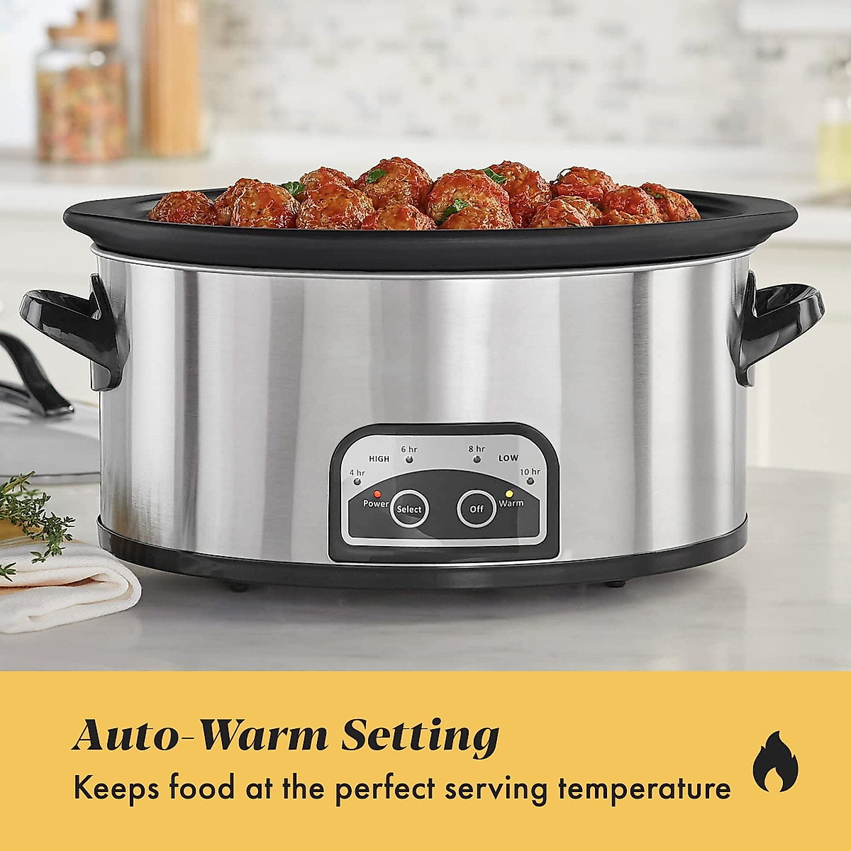 6 Quart Electric Slow Cooker - Auto Warm Setting and Programmable Controls - Stainless Steel