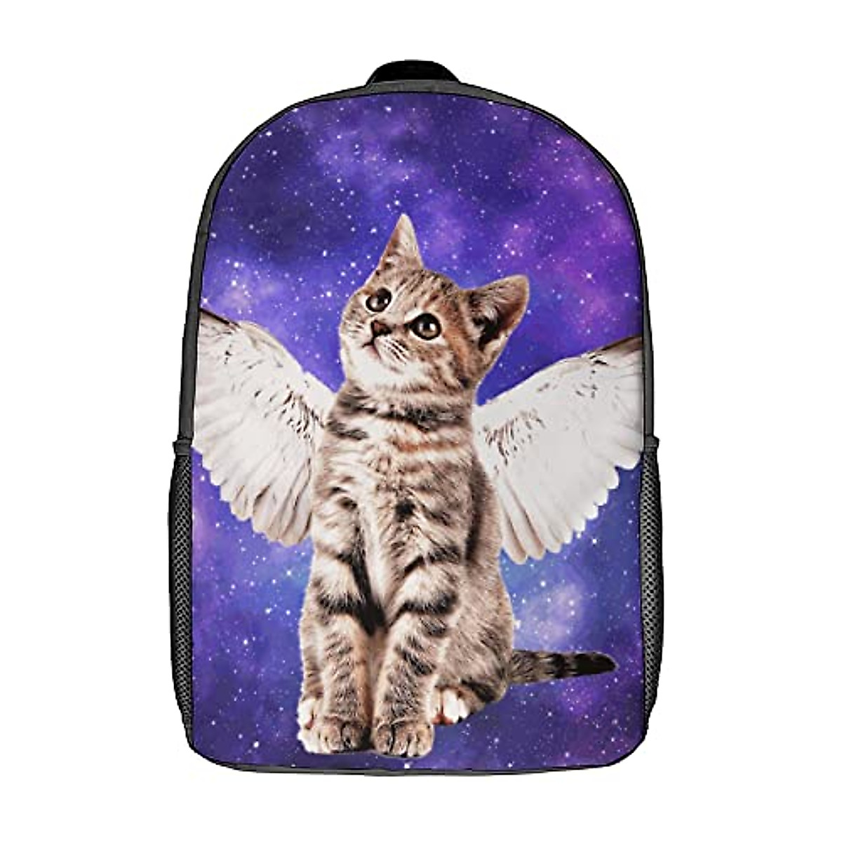 WZOMT Galaxy Cat School Backpack for Girls Boys Teens Cute Little Kitten with Wings in Purple Space Bookbags Student Rucksack Fashion Daypack Water Resistant Sport Hiking Travel Bags Large 17"