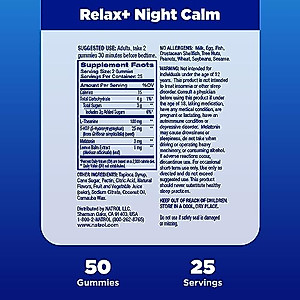 Natrol Mood+ Stress Relax+ Night Calm Gummies With L-Theanine, 5-HTP, Lemon Balm and Melatonin, Drug-Free Dietary Supplement for Nighttime Stress and Better Sleep, 50 Gummies, 25 Day Supply