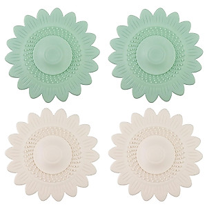 Mewutal 4pcs Drain Hair Catcher Silicone Shower Drain Covers Flower Shape Tub Stopper Floral Bathtub Plugs Shower Drain Protectors Hair Stoppers for Kitchen Sink Bathroom Drain (2 Green and 2 White)