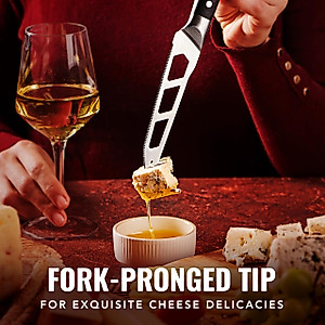 Cutluxe Cheese Knife – 5" Cheese Knife Slicer for Soft and Hard Cheese – Pronged, Serrated & Non Stick Blade – High Carbon German Steel, Full Tang & Ergonomic Handle Design – Artisan Series
