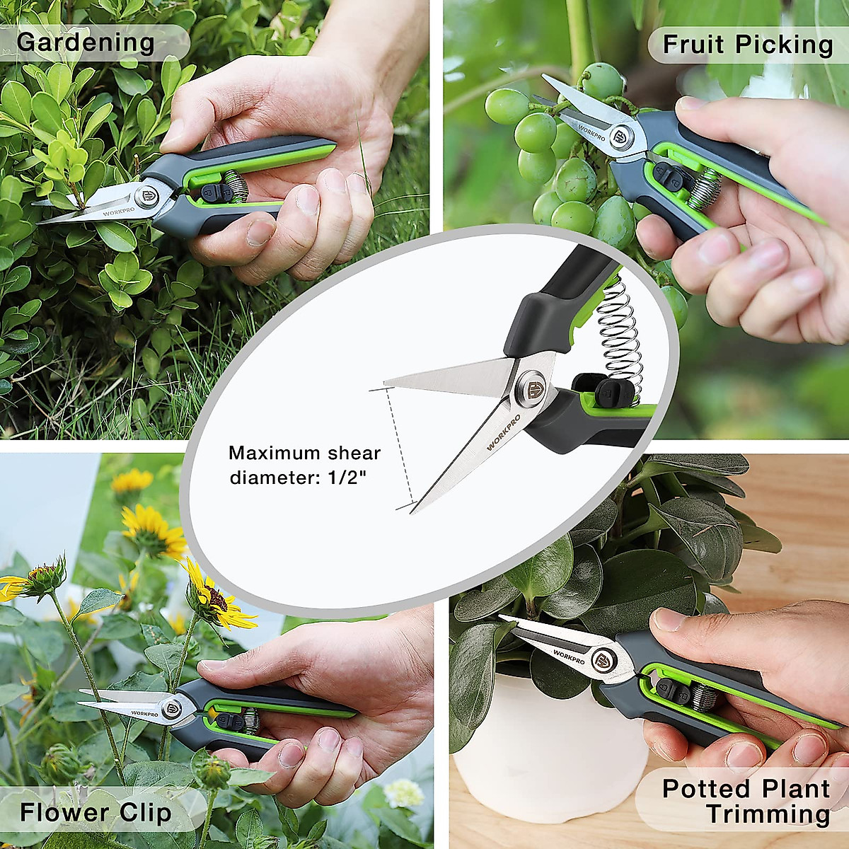WORKPRO 2 Packs Pruning Shears, 6.5” Gardening Scissors Snips Clippers with Precision Blades, Hand Pruner Set with Sheaths