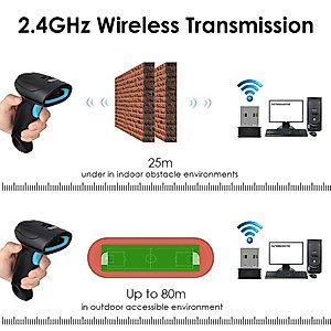 AHANIN Barcode Scanner 1D 2D QR USB Wired&2.4G Wireless Handheld Bar Code Reader Compact with Battery Level Indicator Digital Printed Plug and Play (USB Wired)