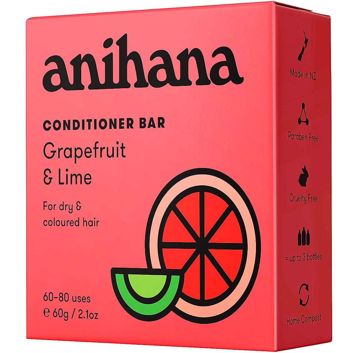 ANIHANA Conditioner Bar for Dry Damaged Safe For Color Treated Hair Moisturizing Hydrating Healthy Looking Hair Paraben Free Grapefruit and Lime 2.1 oz