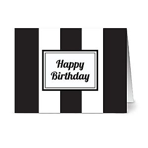 Modern Wide Stripe 'Happy Birthday' Jet.Black - 24 Cards - Blank Cards w/Grey Envelopes Included