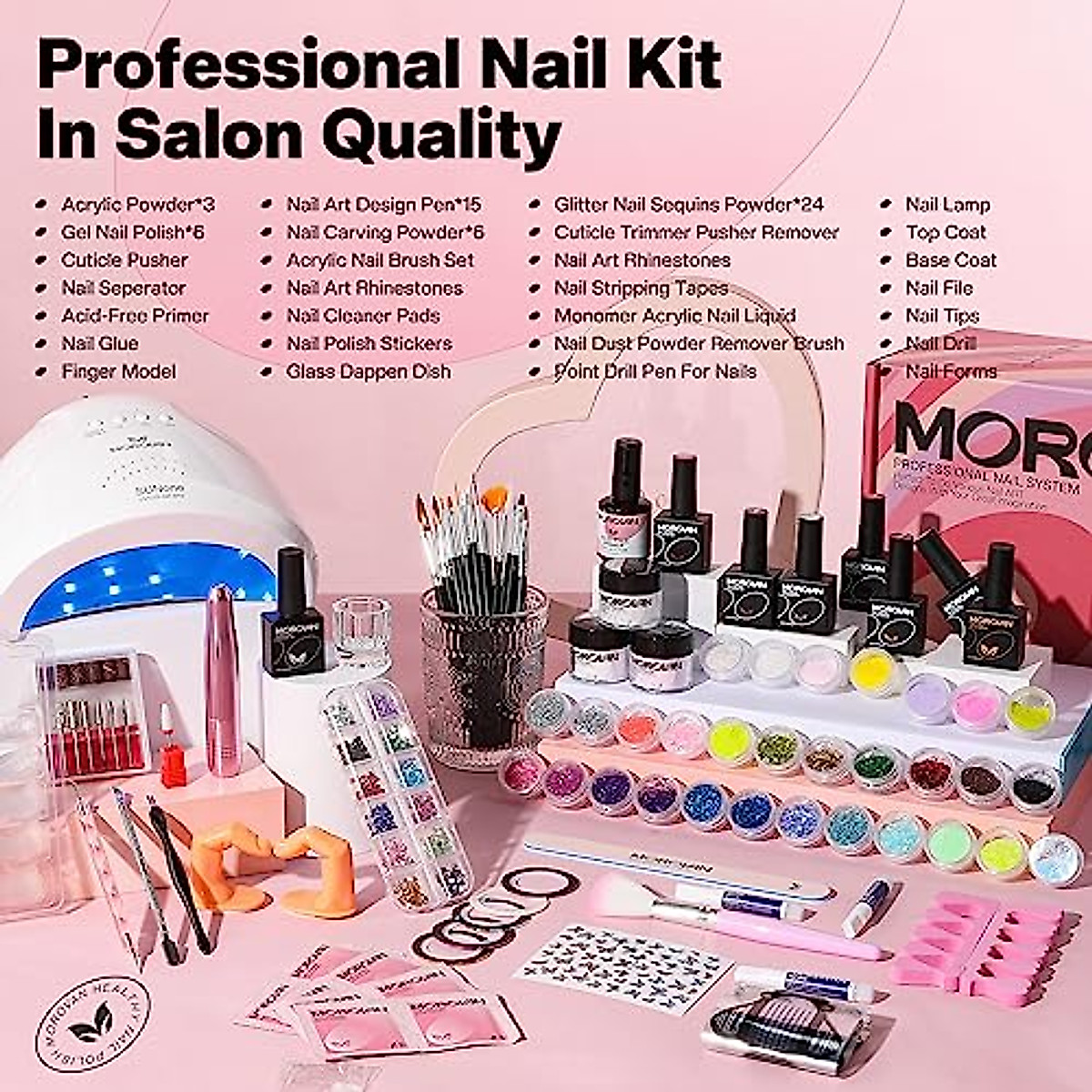 Morovan Professional Acrylic Nail Kit: for Beginners with Everything - Complete Nail Kit Set Professional Acrylic with Everything Acrylic Nail Starter kit Acrylic Nail Supplies Gifts for Women Girl