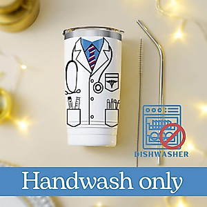 Onebttl White Coat Ceremony Gifts for Doctors - 20 oz/590 ml Stainless Steel Insulated Tumbler with Straw, Lid - Medical School Graduation Gifts for New Doctor, Med Students - (White)
