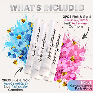 Gender Reveal Confetti Cannon Bulk - Set of 4 - Biodegradable Gender Reveal Powder Cannon and Heart Shaped Blue & Pink Confetti Cannons | Gender Reveal Ideas, Boy or Girl Gender Reveal Poppers and Smoke Gender Reveal Cannons | Gender Reveal Smoke Bombs an