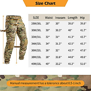 Aineeba Men's G3 Combat Pants with Knee Pads Tactical Outdoor Military Multi Camouflage Paintball Airsoft Hunting MC 32W/31L