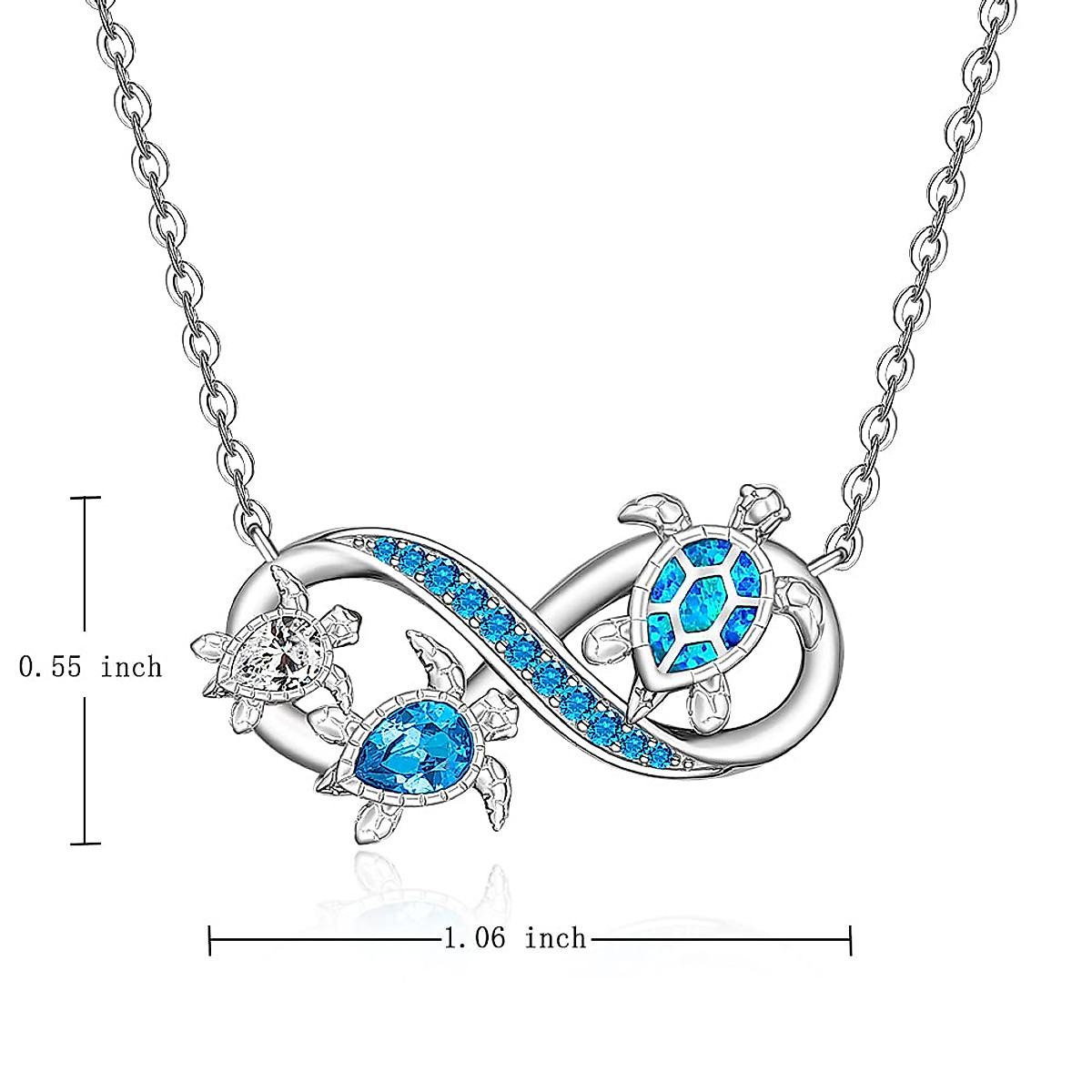 Turtle Necklace for Women Mom Sterling Silver Sea Turtle Pendant Infinity Mother and Daughter Necklaces Blue Opal Tortoise Ocean Wave Jewelry Mothers Day Gifts