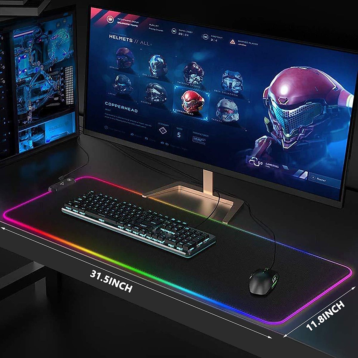 Dpower RGB Gaming Mouse Pad - Large Extended 13 Lighting Mode LED Soft Mouse Pad, Non-Slip Rubber Base, Waterproof, Computer Keyboard Mousepad Mat XL for Pro Gamer, 31.5X11.8Inch