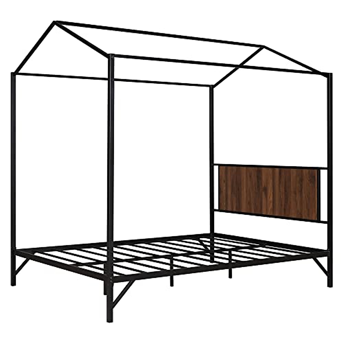 Bellemave House Bed for Kids, Full Size Metal Platform Bed with Headboard and Roof (Full Size, Black)