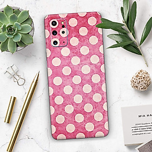 DesignSkinz White Polka Dots Over Grungy Pink Protective Vinyl Decal Wrap Skin Cover Compatible with The Samsung Galaxy S20 (Screen Trim & Back Glass Skin)