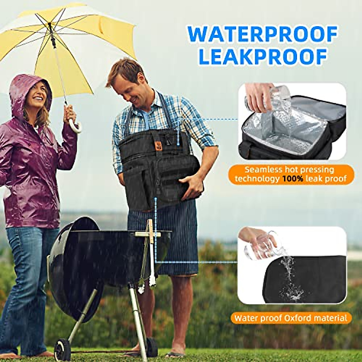 WU Insulated Large Lunch Bag 15L 18L Adjustable Dry Wet Separation Lunch Box Heavy Duty Waterproof Leakproof Soft Cooler Food Bag Kit, Black