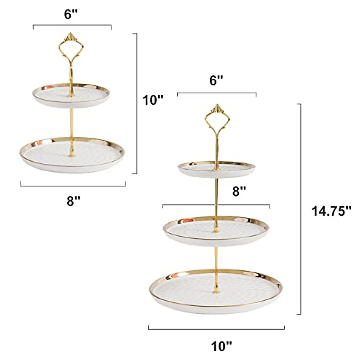 Tosnail Set of 2 Porcelain Cupcake Stand Ceramic Dessert Stand Tiered Serving Trays with Gold Rod, 3 Tiers and 2 Tiers Cake Stand Party Serving Trays Fruit Pastry Holders for Wedding and Party