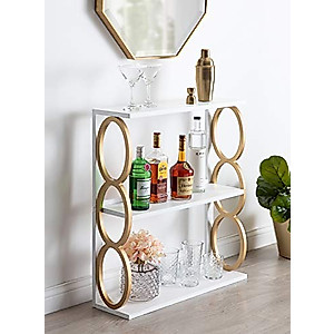 Kate and Laurel Ring Mid-Century Modern 3-Tier Shelf, 28" x 8" x 31", White and Gold, Chic Contemporary Storage and Decor