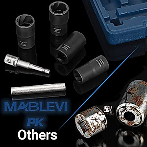 MABLEVI Bolt Nut Extractor Set with Center Punch Bar, 6PCS 1/2" Drive Impact Lug Nut Remover Socket Tool, Wheel Lock Removal Kit for Damaged, Frozen, Studs, Rusted, Rounded-Off Bolts, Nuts & Screws