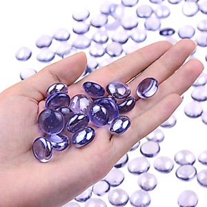KINGOU Flat Glass Gems/Beads/Stones for Vase Filler, Table Scatter, Games - 1 Lbs (14-16mm, Approx. 5/8")