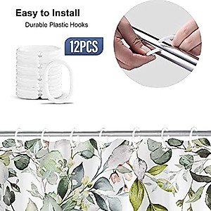 Onlalasyc Plant Shower Curtain, Watercolor Leaves on The Top Shower Curtain Sets for Bathroom Home Hotel, Waterproof and Machine Washable with 12 Hooks, 72×72 inch