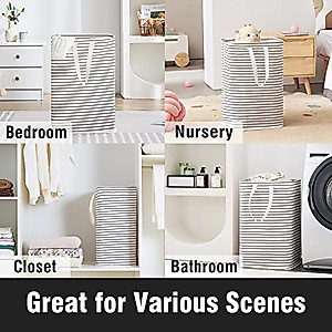 72L Large Collapsible Laundry Basket, Freestanding Clothes Hamper with Easy Carry Long Handles, Waterproof Washing Bag for Bedroom, Bathroom, and Nursery (Grey, 1 Pack)